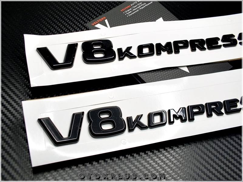 Mercedes Black / Siyah V8 Kompressor Yan Logo Amblem Seti